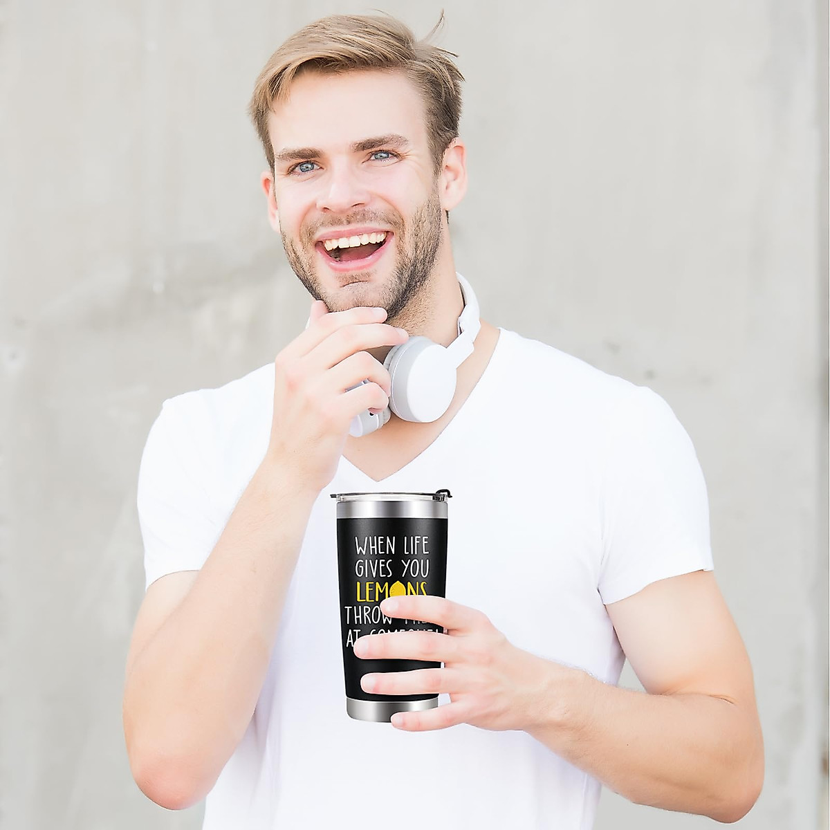 KOOLDRINK When Life Gives You Lemon Throw Them at Someone Tumbler-Inspirational Gifts for Women Men-Funny Christmas Gifts for Coworker,Boss Lady-Birthday Gifts ideas Black 20oz