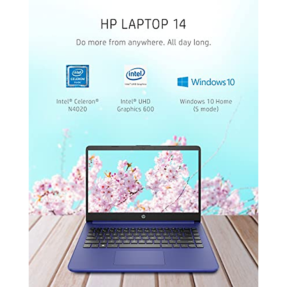 HP 14 Laptop, Intel Celeron N4020, 4 GB RAM, 64 GB Storage, 14-inch HD Touchscreen, Windows 10 Home, Thin & Portable, 4K Graphics, One Year of Microsoft 365 (14-dq0050nr, 2021, Indigo Blue)