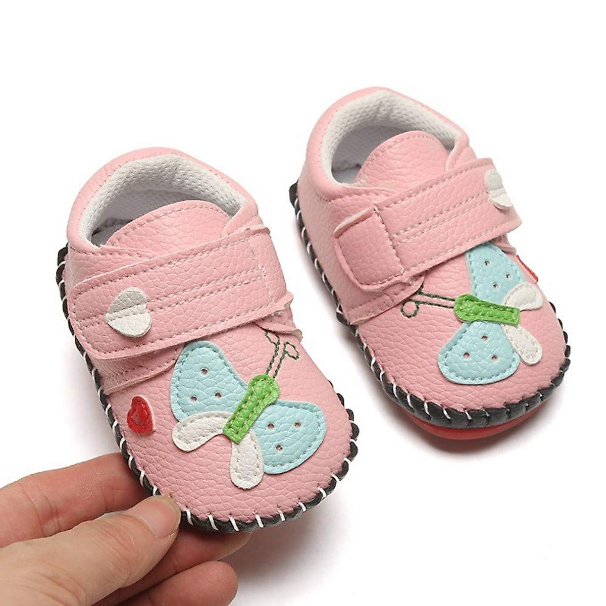 HsdsBebe Baby Boys Girls Pu Leather Hard Bottom Walking Sneakers Toddler Rubber Sole First Walkers Infant Cartoon Slippers Crib Shoes(6-12 Months)