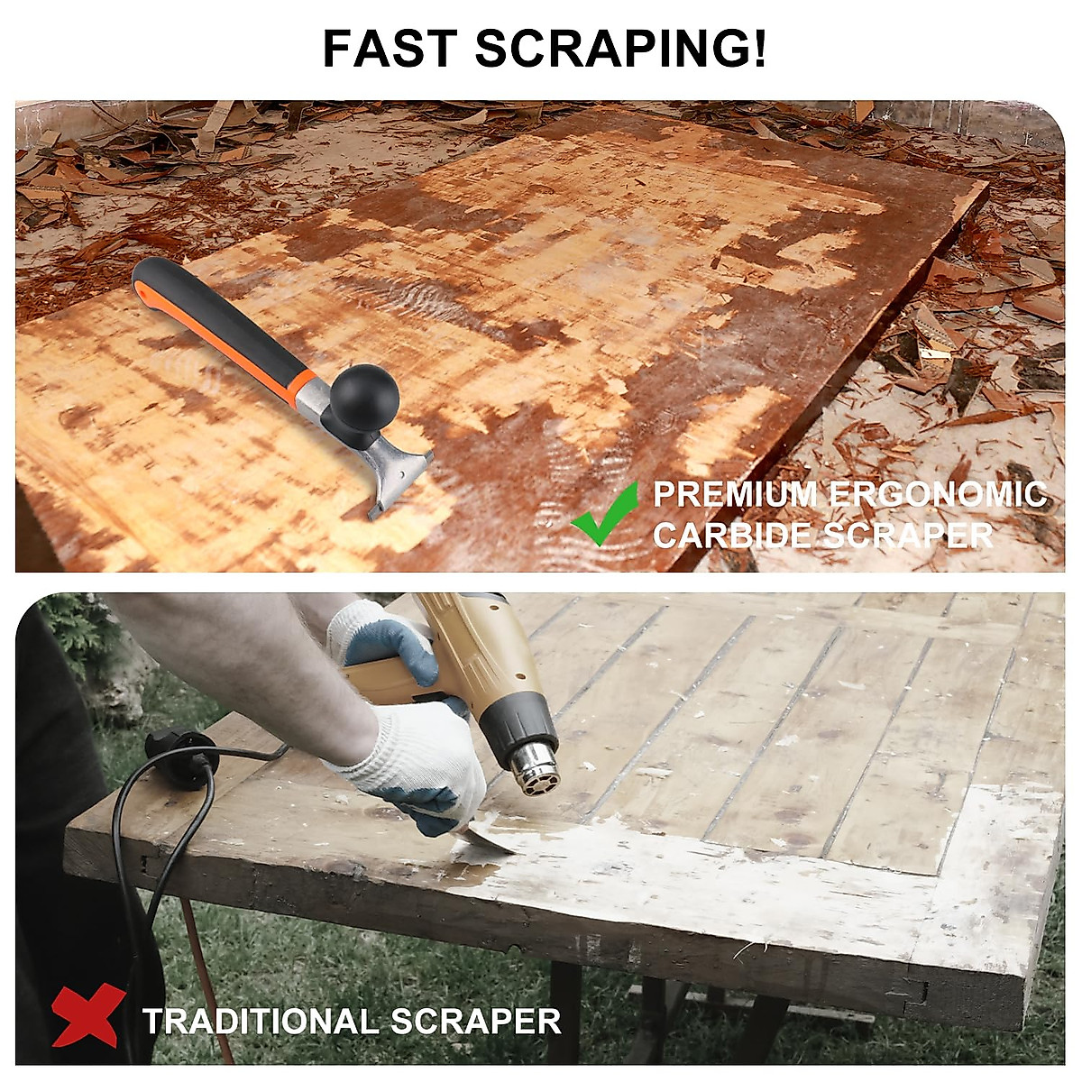 Premium Ergonomic Carbide Scraper,2-1/2",Scraper Tool for Removing Varnish, Paint, Glue, Resin, Dry Glaze, Stains, Putty, Scratch