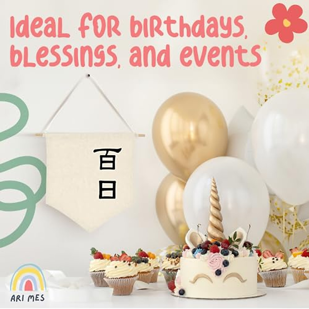 ARI MES - Korean First Birthday Hanging Canvas Banner, Dohl Decoration Korean, Durable Canvas Flag, First Birthday Decorations for Girl and Boy, Happy Birthday Banners Celebration, Korean-Cute