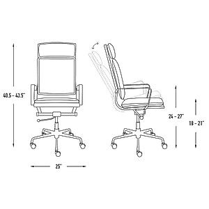 Laura Davidson Furniture Lexi II Tall Back Padded Modern Office Chair with Aluminum Arms (Black)
