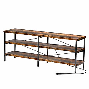 VOWNER TV Stand with Power Outlets up to 70 Inches, 63'' Entertainment Center for Living Room, TV Console Table with Open Storage Shelves, Rustic Brown