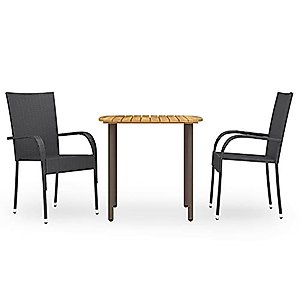 Camerina 3 Piece Patio Dining Set Outdoor Patio Dining Set Outdoor Patio Furniture Patio Set Patio Table and Chairs Set Poly Rattan Black 3072482