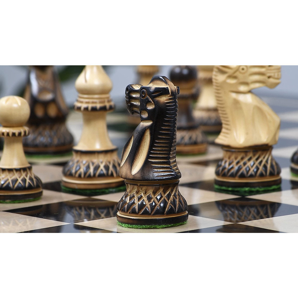 CHESSBAZAAR 3.8" King Burnt Blazed Chess Set for Adults & Kids, Wooden Chess Pieces only in Burnt Boxwood
