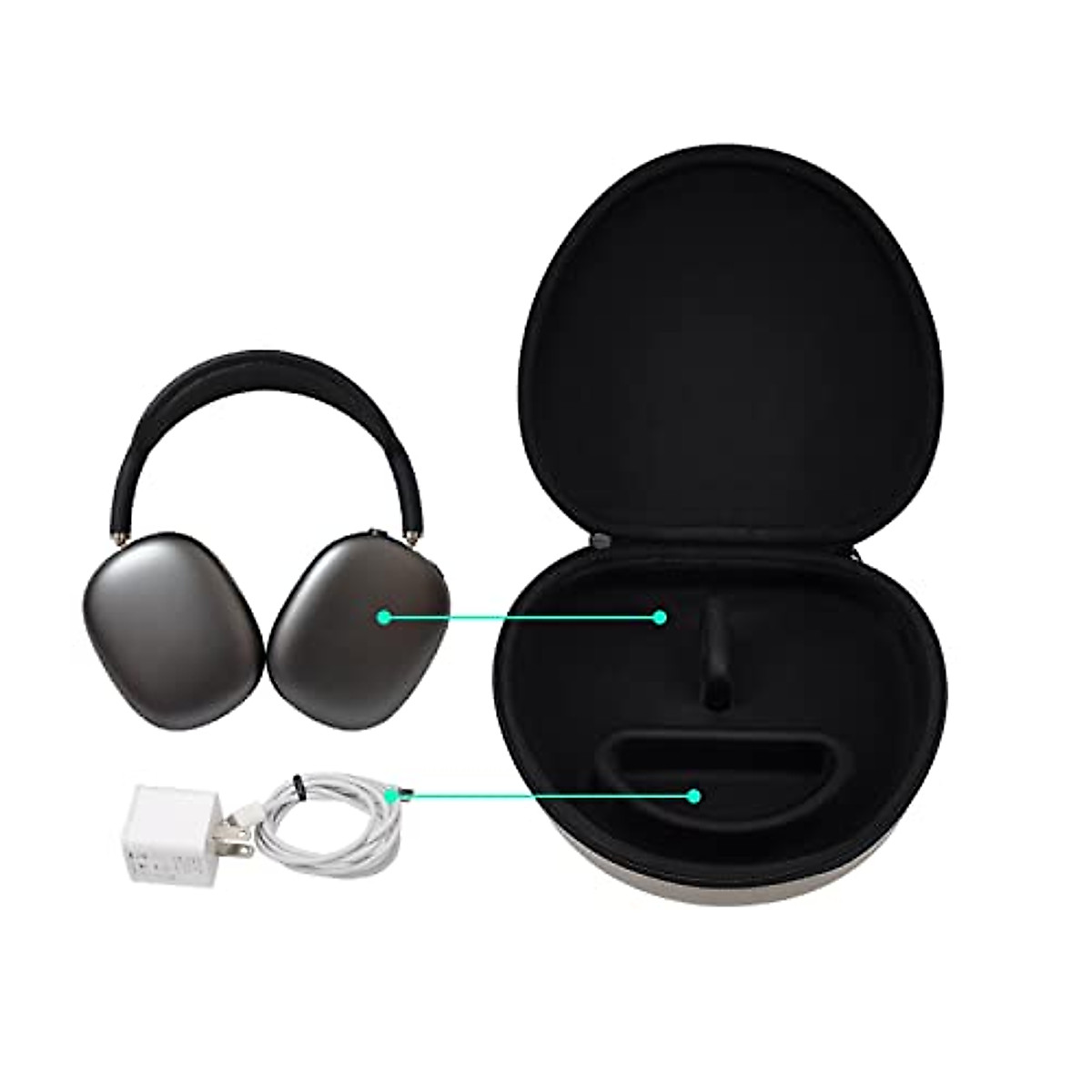 Hard Storage Case for Airpods Max Headphones with Sleep Mode Function, Protective Hard Shell Travel Carrying Bag for Apple AirPods Max