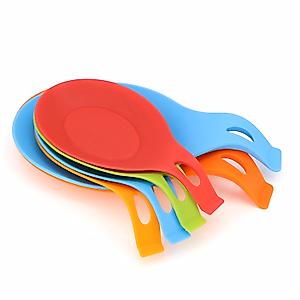 6 Pieces Set Kitchen Silicone Spoon Rest Heat Resistant Kitchen Utensil Rest Ladle Spoon Holder Colorful Spatula Holder Rest Kitchen Tool （2 Big and 4 Small Size）