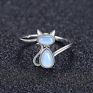 VIKI LYNN Cute Cat Ring 925 Sterling Silver Adjustable Moonstone Ring for Women