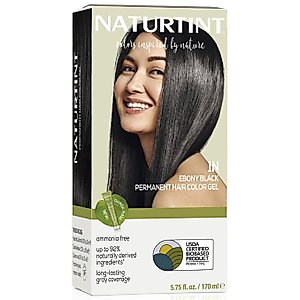 Naturtint 1N Ebony Black Permanent Hair Color (Pack of 1), Ammonia Free, Vegan, Cruelty Free, up to 100% Gray Coverage, Long Lasting Results (Packaging may vary)