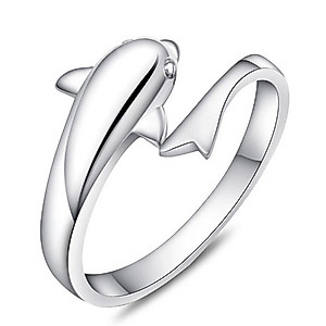 TomSunlight 925 Sterling Silver Dolphin Ring Finger Fashion Women Lady Ring Opening Adjustable gift