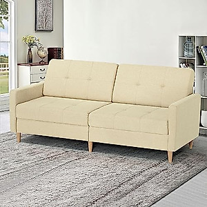 77" Linen Sleeper Loveseat Sofa for Living Room, Small Sofa Couches for Small Spaces Bedroom with Solid Wooden Frame and Padded Cushion, Mid Century Futon Sofa Bed Love Seats Furniture (Beige)