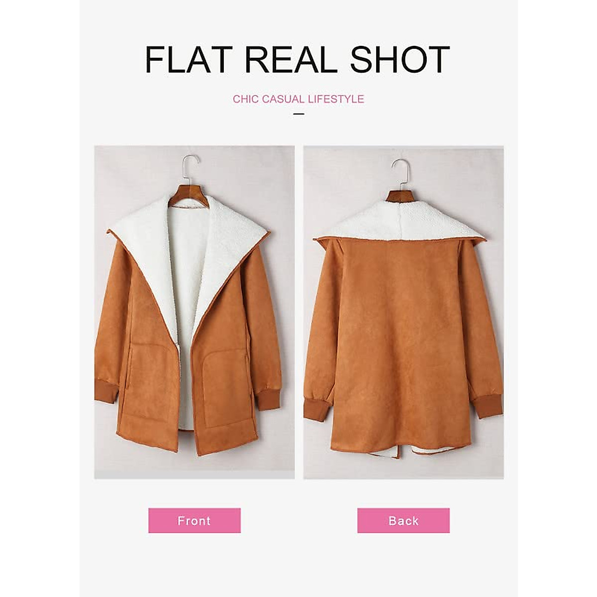 Dokotoo Womens Winter Warm Long Sleeve Open Front Fleece Jacket Stand Collar Sherpa Lined Outerwear Fashion Thicken Faux Suede Coats Jackets for Women 2024,XL,Khaki