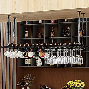 Ceiling Wine Rack, Black Hanging Cup and Glass Goblets Stemware Holder ，Red Wine Bottle Drink Storage Shelf， Bar Restaurant Decorative Display Organizer (Size : 60x30cm)