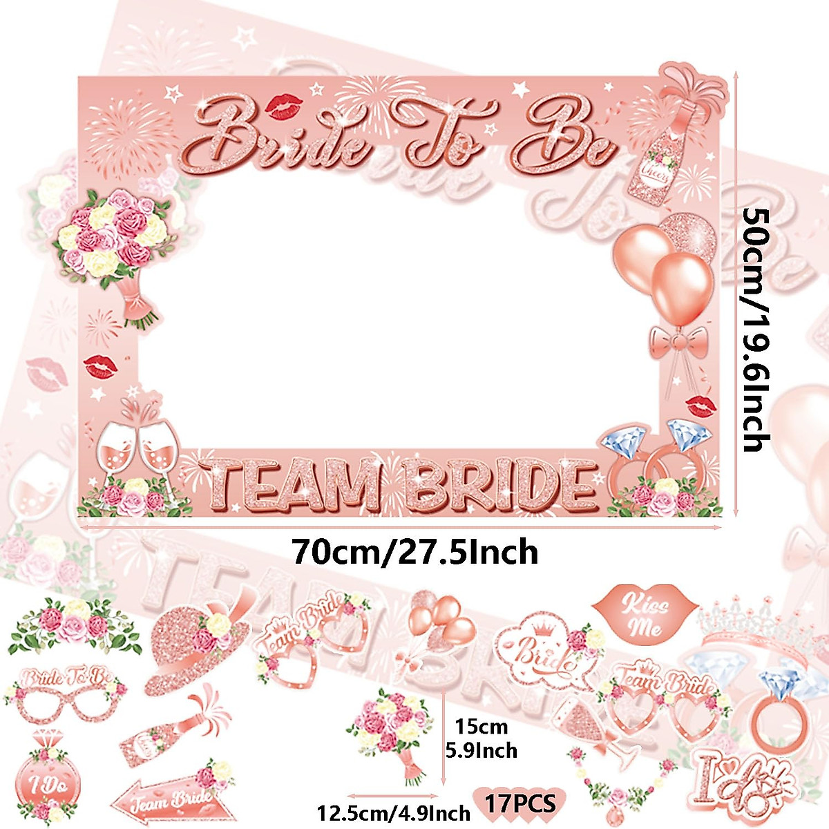 Bridal Shower Photo Booth Props, Shiny Bachelorette Party Decorations Giant Bride to Be Selfie Frame, Wedding Photo Booth Props, Rose Gold Bachelorette Party Supplies