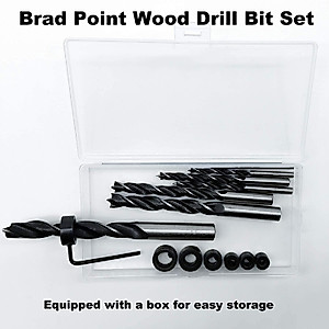 QISF 16Pcs Brad Point Wood Drill Bit 3/4/5/6/8/10/12mm Wood Working Drill with 3-12MM Center Point and Stopper Perfect for Woodworking Carpentry Drilling