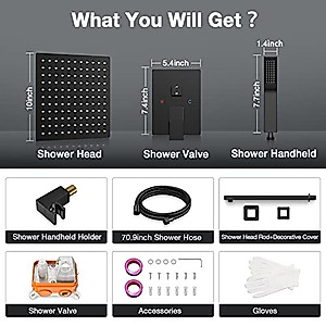 Brightify Shower Faucet Set, 10" Black Rain Shower Head Ceiling Mount with Handheld Spray, High Pressure Bathroom Mixer Shower Set Wall Mounted Shower System Rough-in Valve and Trim Kit