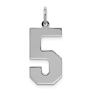 Solid 925 Sterling Silver Large Number 5 Charm Pendant - 24mm x 10mm