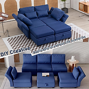 Rovibek 6 Seat Modular Sofa, L Shaped Sectional Couch with Storage for Living Room, Modern Fabric Settee Sleeper with Double Ottoman & Memory Foam, White
