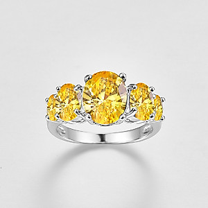 Narica Silver Plated 5-Stones Oval Cut Brilliant Created Morganite CZ Cubic Zirconia Filled Eternity Halo Cocktail Party Wedding Engagement Proposal Band Women's Ring for Mom Bridal Lover Gift 12#