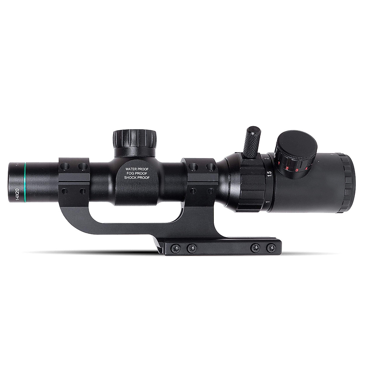 Monstrum 1-4x20 Rifle Scope with Rangefinder Reticle | ZR250 H-Series Offset Scope Mount | Bundle