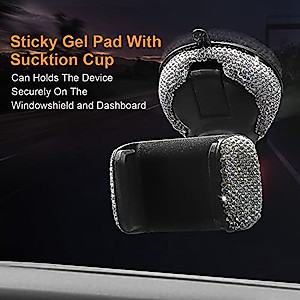 Bling Phone Holder for Car, Girly Rhinestone Car Dashboard Windshield Cell Phone Mount , 360 Degree Adjustable Glitter Sparkly Handcrafted Diamond Car Decor for Women with Air Vent Hook Clip, White