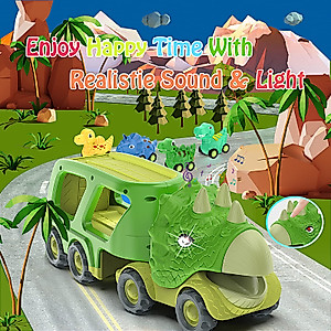 Car Toy for 2 3 4 5 Years Old Boys, Dinosaur Transport Carrier Truck with 4 Pack Small Pull Back Dino Car, Friction Power Vehicle Christmas Birthday Gift for 18M+ Kids Toddler