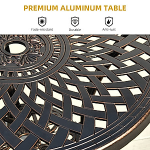 DWVO 30 Inches Round Patio Dining Table with Umbrella Hole, Antique Cast Aluminum Outdoor Bistro Table Outdoor Side Table for Backyard, Garden, Patio, Porch, Hammered Bronze