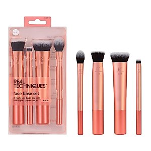 Real Techniques 4 Piece Face Base Makeup Brush Set, For Concealer, Foundation, Contour, & Setting Powder, For Blending & Sculpting, Travel Friendly, Gift Set, Stocking Stuffer, Cruelty-Free