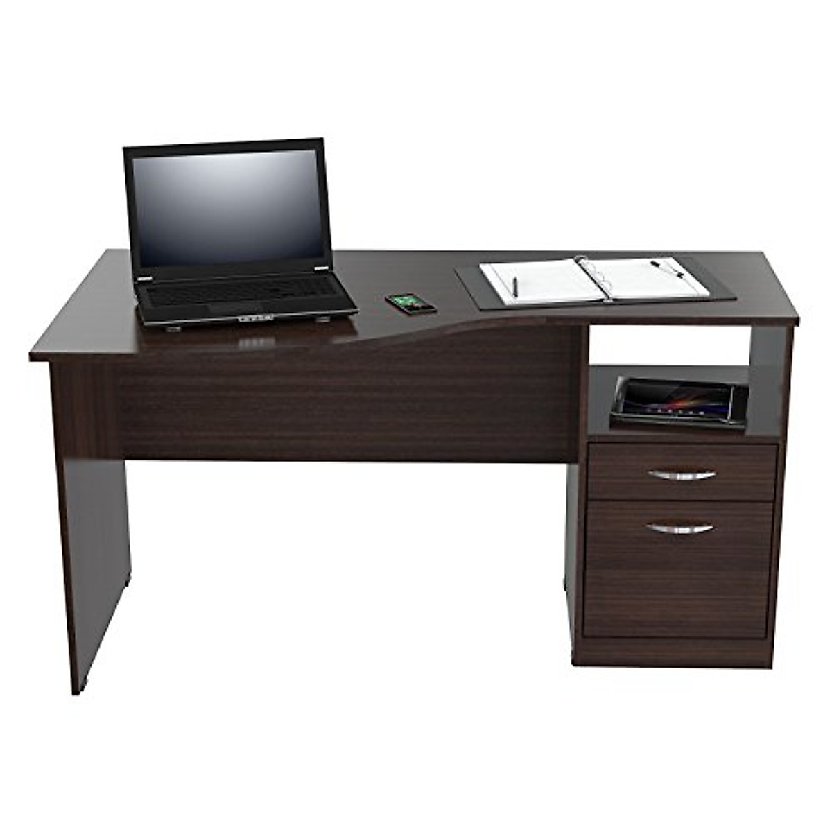 Inval America Curved Top Desk, Espresso-Wenge/Silver