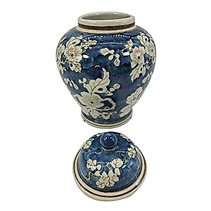 Galt International Blue and White Flower Chinoiserie Ginger Jar 12" w/Lid Ginger Jar, Tea Storage Decorative Home Decor Jar