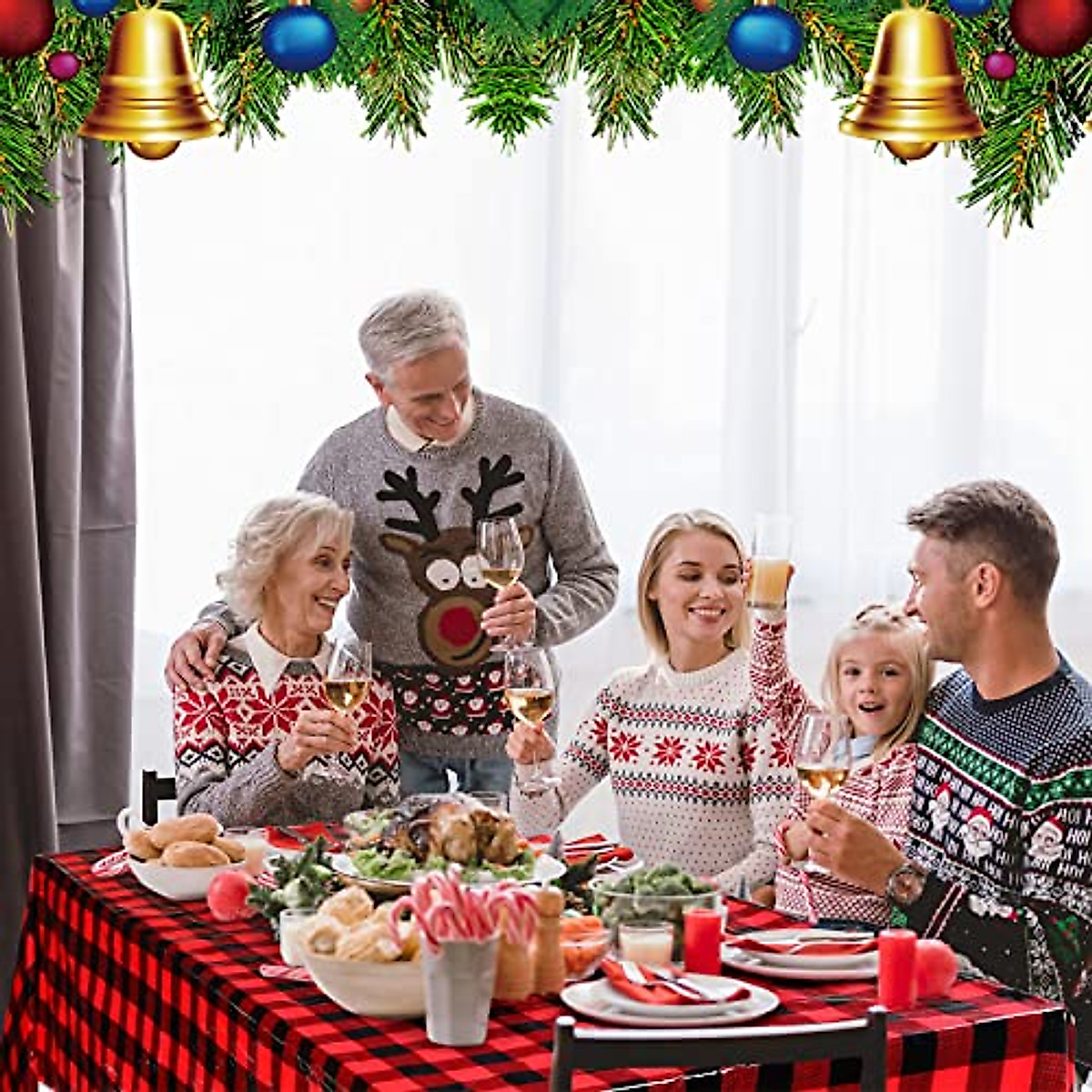 12 Pieces Plastic Checked Picnic Tablecloth Rectangle Disposable Gingham Table Cloth Waterproof Camping Table Covers for Barbecue Holiday Birthday Parties, 54 x 108 Inch, Red Checkered