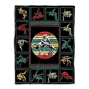 OhaPrints Patchwork Vintage Style Wrestling Posture Wrestler Gift Wrestling Fan Lover Soft Sherpa Throw Blankets Cozy Fuzzy Fleece Throws for Tv Sofa Couch Comfy Fluffy Blanket 30X40 50X60 60X80