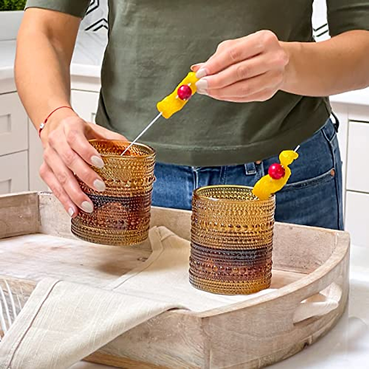 Kate Aspen Beaded Amber Drinking Glasses Set of 6-10 oz Vintage Glassware Set Jupiter Glasses, Cocktail Glass Set, Juice Glass, Water Cups | Hostess Gift, Christmas Present, Gift for Newlyweds