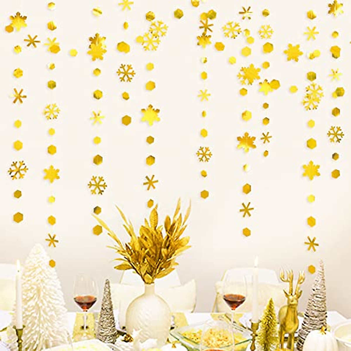 52 Ft Gold Snowflakes Garland Paper Streamer Banner Backdrop for Winter Christmas Frozen Birthday Wedding Bridal Shower Baby Shower Xmas New Year Winter Wonderland Party Decorations Supplies