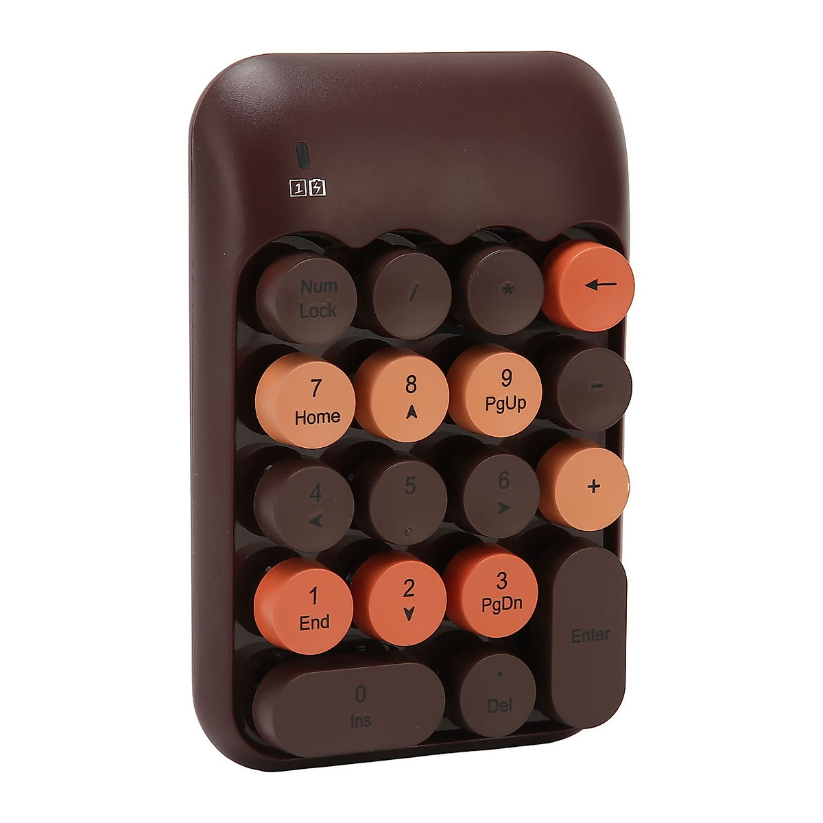 Retro Color 2.4GHz Numeric Keypad with USB Receiver for Laptop, Portable 18 Keys Wireless Number Pads Round Keycaps Auto Sleep Accounting Numpad Compatible with OS X (Coffee Color)