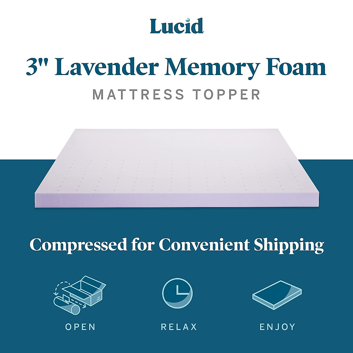 LUCID Lavender Infused Memory Foam Mattress Topper, Twin XL, 3 Inch, Ventilated Design - Lavender Topper