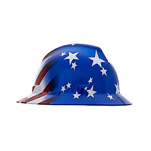 MSA 10071157 Freedom Series V-Gard Full-Brim Hard Hat With Fas-Trac III Ratchet Suspension, Polyethylene Shell, Self Adjusting Crown -Straps Standard Size in Stars & Stripes