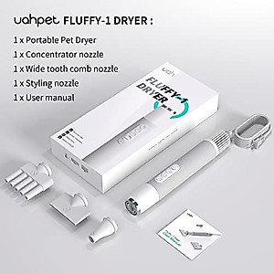 uahpet Pet Dryer for Dog, Portable Handheld Pet Grooming Hair Dryer Less Noise Dog Blow Dryer with NTC Smart Temperature Control High Velocity Pet Force Dryer for Household Travel Camping