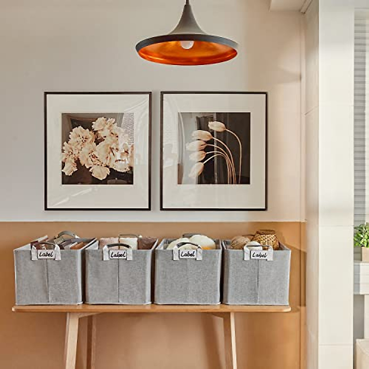 LoforHoney Home Bundle- Storage Bins with Metal Frames Light Gray Jumbo 2-Pack & 4-Pack