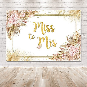MEHOFOND Boho Miss to Mrs Backdrop Bridal Shower Chic Pink Flowers Bride to Be Engagement Photo Studio Banner Pampas Grass Photography Background Decoration Cake Table Supplies 7x5ft