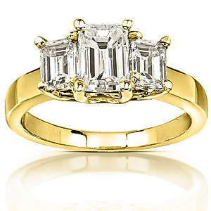 Kobelli Emerald-cut Moissanite Three-stone Engagement Ring 2 3/4 CTW 14k Yellow Gold, Size 5.5