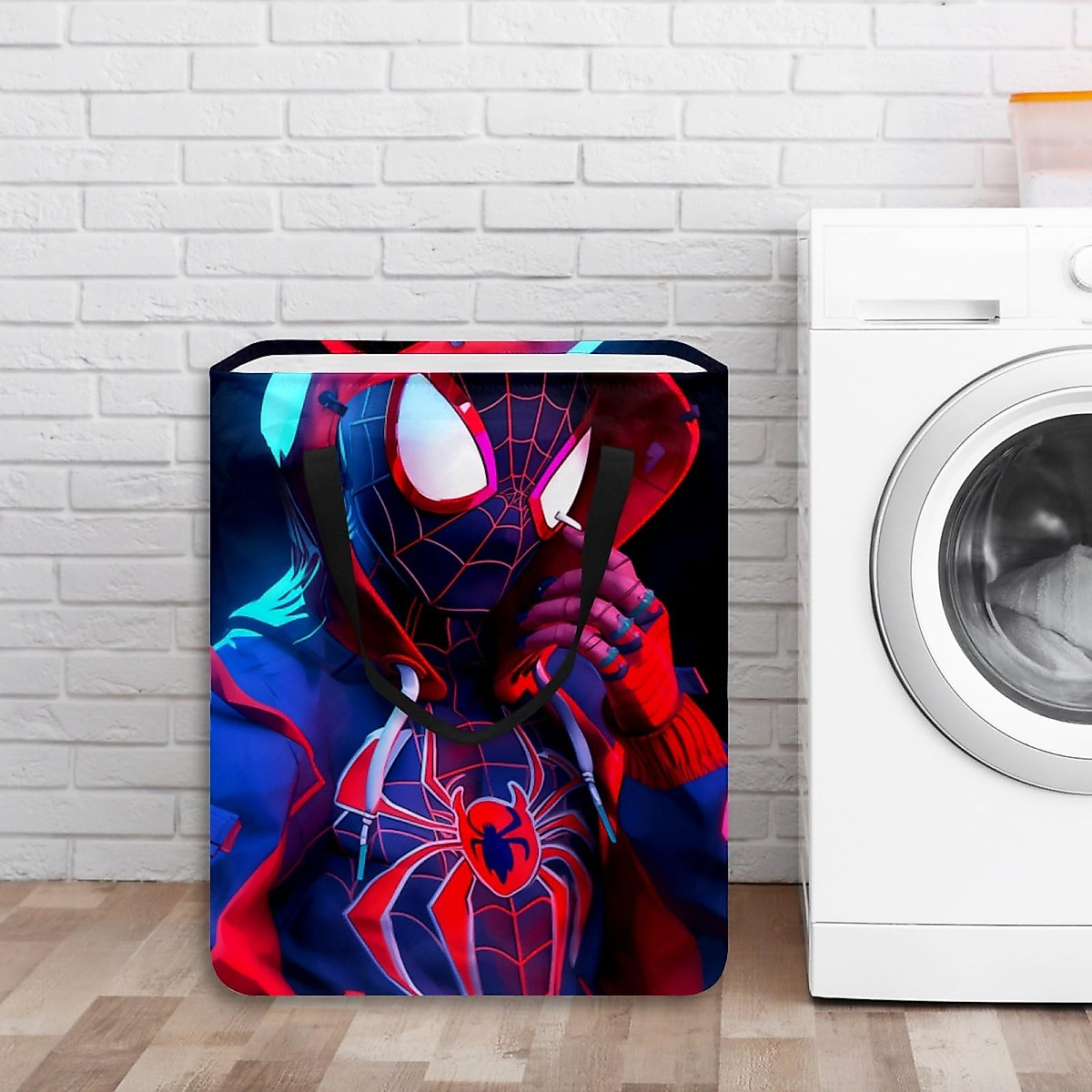 LICHWEST For Spiderman Foldable Clothes Organizer Laundry Basket Toy Organizer with Support Rods - Waterproof 60L Capacity Hamper for Clothes, Toys, and More, White