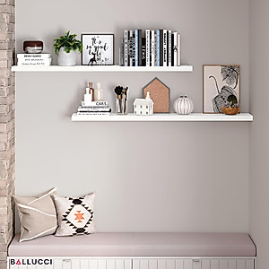 Ballucci Floating Shelves for Wall, 60" Wood Wall Shelf Set of 2, with Invisible Brackets for Bathroom, Living Room, Bedroom, Kitchen, Nursery, 8" Deep, White
