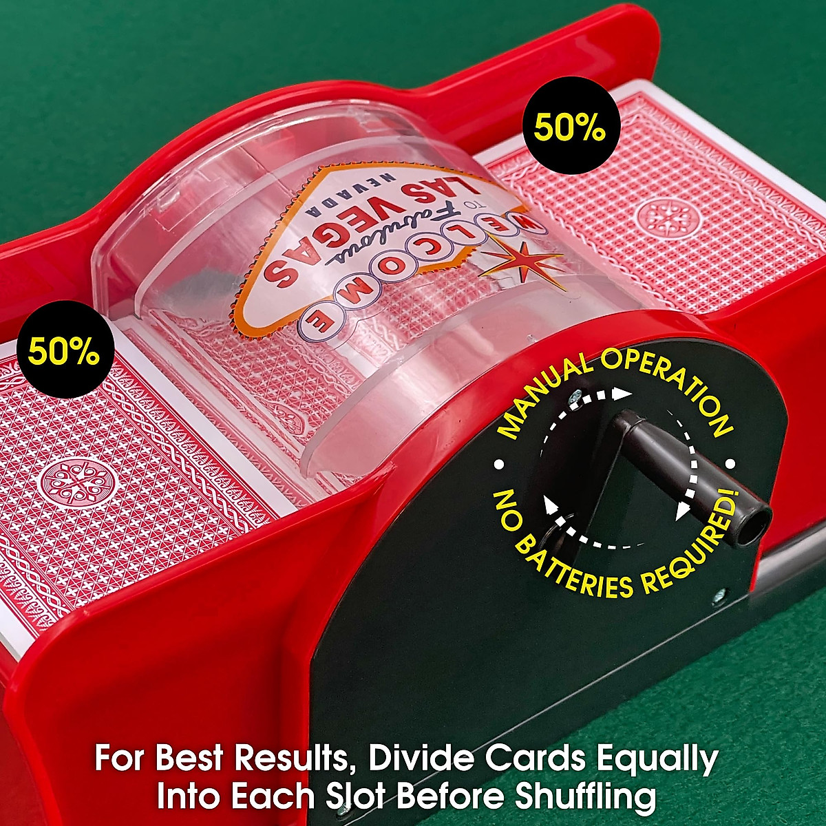 2 Deck Hand Crank "Welcome To Las Vegas" Card Shuffler, Red & Black