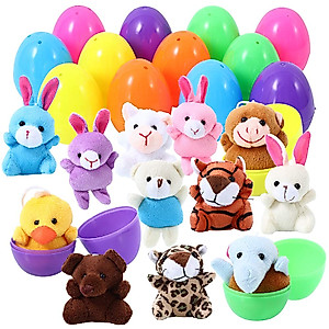ThinkMax 12 pcs Easter Eggs Filled with Mini Plush Animals Toy for Easter Basket Stuffers/Fillers, Eggs Hunt, Party Favor