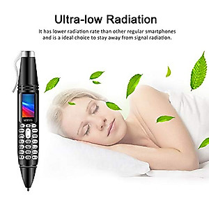 Pen Mini Cell Phone Bluetooth Dialer 0.96" Tiny Screen Mobile Phone Support GSM Dual SIM Max 32G TF Card with Camera Flashlight Radio Music Player Rechargeable (Black)
