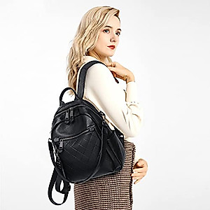 Wesccimo Genuine Leather Backpack Purse For Women Black Quilted Real Soft Leather Convertible Shoulder Bag