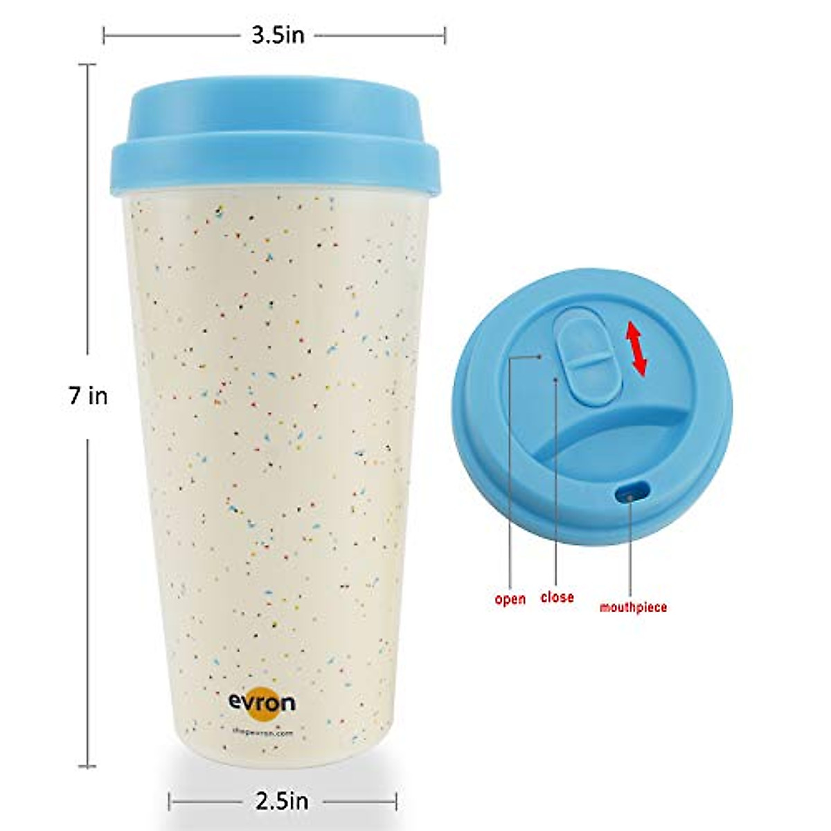 evron Spill Proof Travel Mug with Anti-Leak Locking Lid, Insulated Double-Wall Coffee Mugs for Hot and Cold Drinks (16oz 4 Pack)