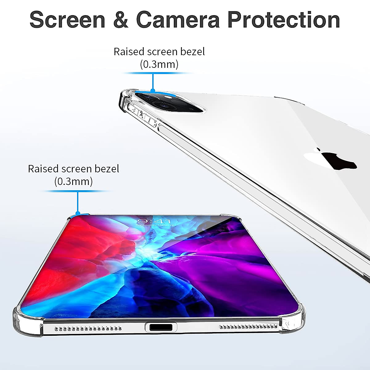 AICase for iPad Pro 12.9 inch 2021 (5th Gen) Clear Shock Absorbing Flexible TPU Protective Cover Transparent Slim Compatible with Pencil for iPad Pro 12.9 2021/2020