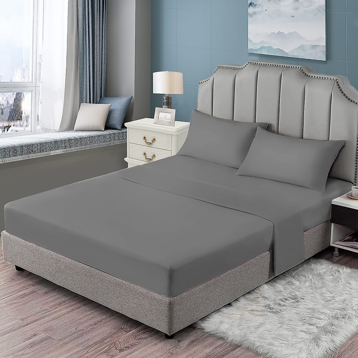 EaseHome Grey Full Size Sheets -Deep Pocket to 18 inches Mattress 4 Piece - Premium Bedding Sheets & Pillowcases Collection-Extra Soft